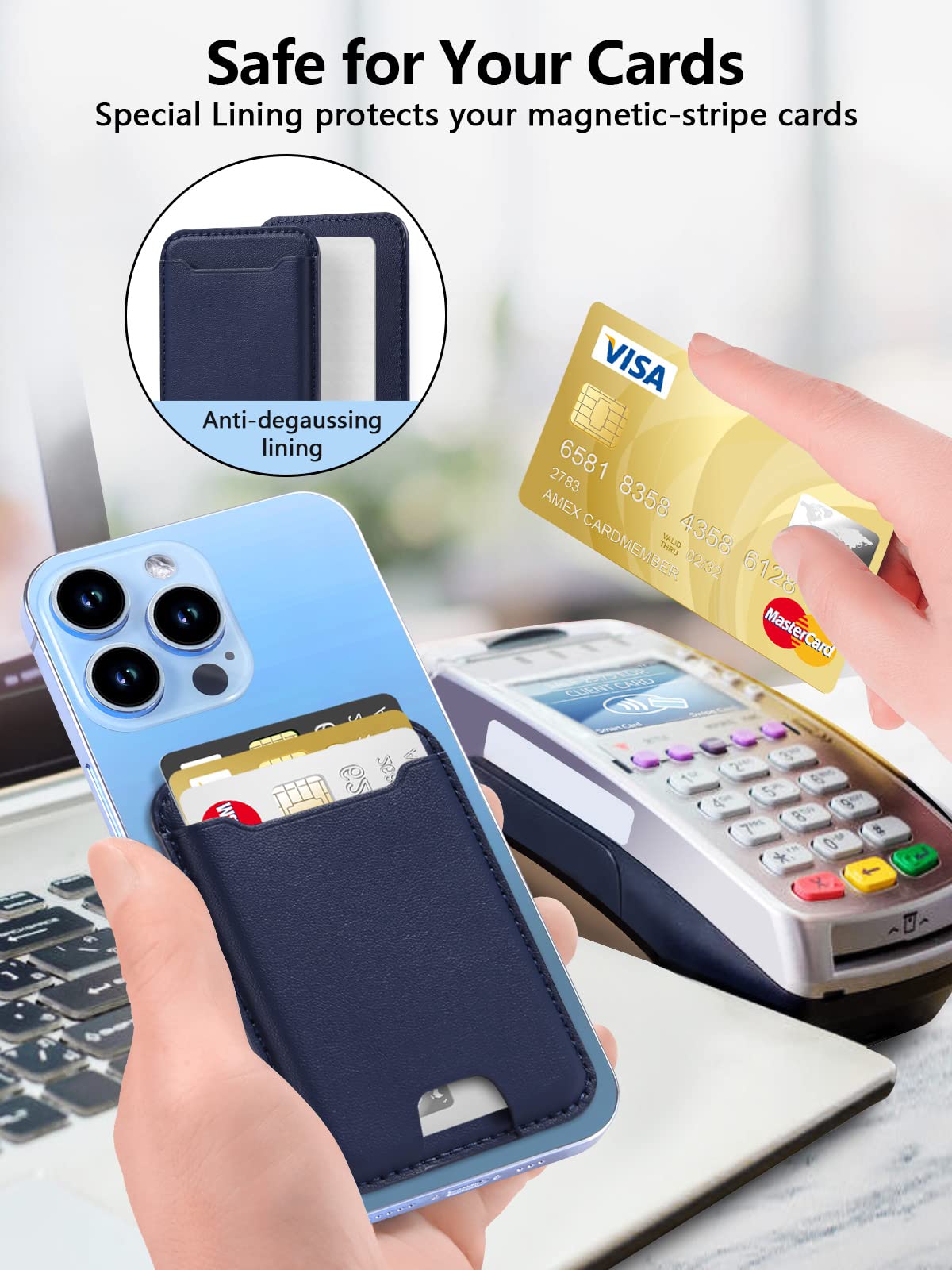 TopMade for Magsafe Wallet, Magnetic Wallet Card Holder for iPhone 16/16 Pro, iPhone 15/14/13/12 Series, Leather Magnetic Phone Wallet with Powerful Magnet, RFID Blocking, Fit 4 Cards, Blue