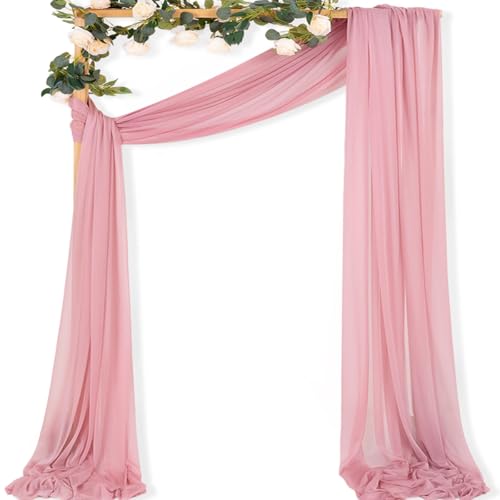 MLMC Dusty Rose Wedding Arch Draping Fabric 1 Panel 29" x 6.6 Yards Extra Long Chiffon Drapery Sheer Backdrop Curtains 20ft Airy Outdoor Drapery Panels for Wedding Bridal Shower Ceiling Decoration