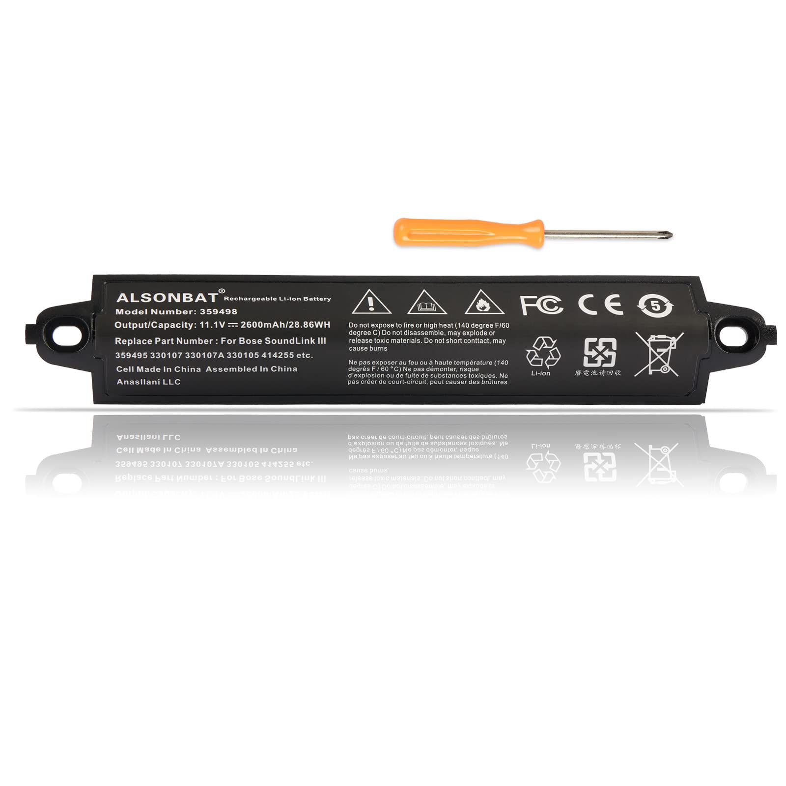 ALSONBAT Replacement Battery for Bose 404600, Soundlink 3/III 359498 33010 330107 330107A 359495 Bose Soundlink Mobile Speaker II, Battery for Bose Soundlink 11.4V 2600mAh/28.86Wh