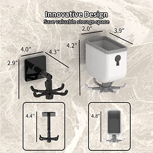 YODAR Kitchen Hanging Utensil Holder Hanger & 360 Degrees Rotating Folding Hooks for Hanging, Wall Mounted Self Adhesive Waterproof Utility Hook for Home Bathroom Office, 2 PCS Black & 2 PCS Grey