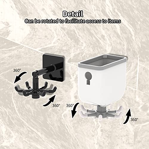 YODAR Kitchen Hanging Utensil Holder Hanger & 360 Degrees Rotating Folding Hooks for Hanging, Wall Mounted Self Adhesive Waterproof Utility Hook for Home Bathroom Office, 2 PCS Black & 2 PCS Grey