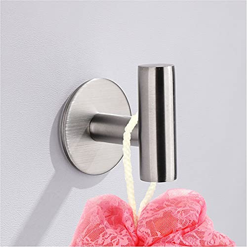 SHAREWIN Adhesive Towel Hooks Bathroom Wall Mounted Matte Black Hook 304 Stainless Steel Hanging Coat Rack Robe for Kitchen Bathroom Shower Home Door 2 Packs (Brushed Nickel Silver)