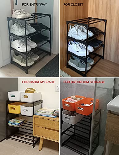 LNYZQUS Upgrade 4-Tier Small Shoe Rack, Metal Stackable Kids Shoe Shelf Storage Shoe Stand Organizer for Closet Entryway Hallway,Zapateras Organizer for Shoes(Black)