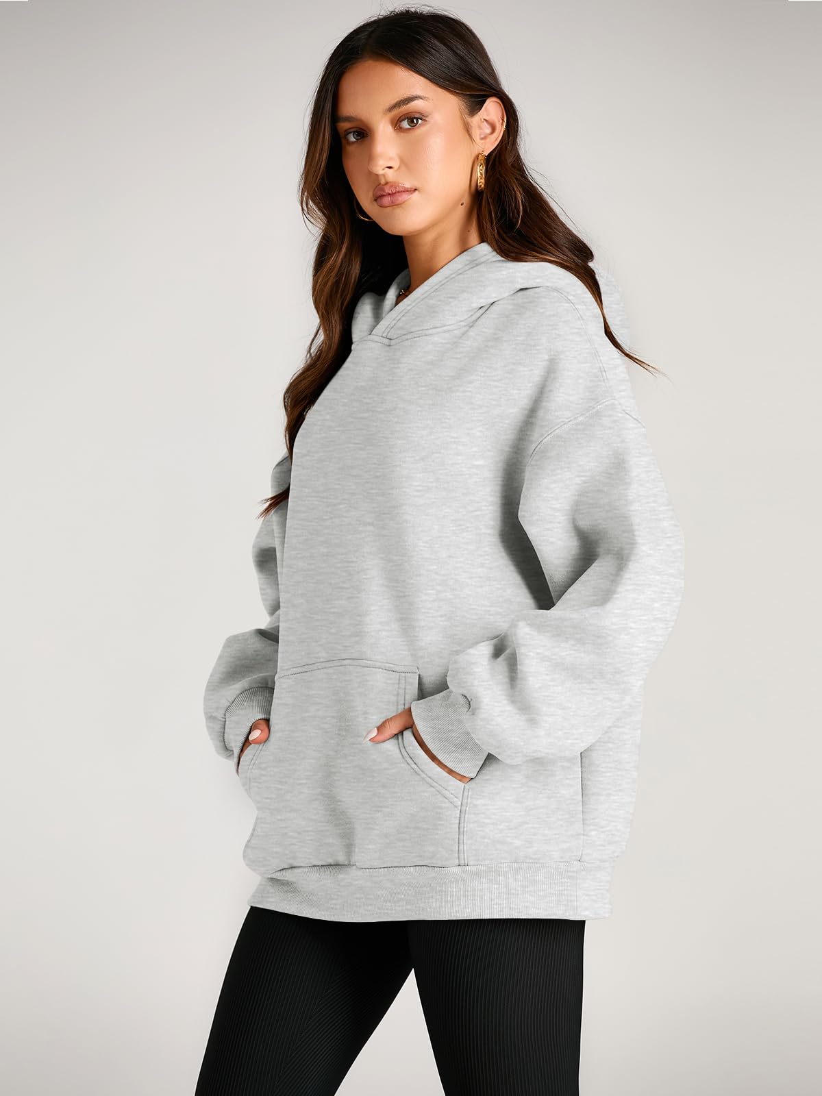Trendy Queen Womens Oversized Hoodies Fleece Sweatshirts Long Sleeve Sweaters Pullover Fall Outfits Winter Clothes Grey L
