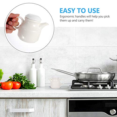 DOITOOL Creamer Pitcher Sauce Pitcher Ceramic Sauce Cups Gravy Pitcher Vinegar Pitcher Condiment Cups Kitchen Sauce Container Ceramic Milk Jug with Handle Lid Gravy Boat with Ladle and Saucer