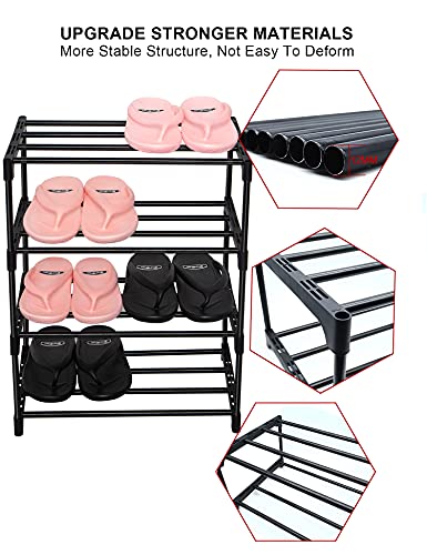 LNYZQUS Upgrade 4-Tier Small Shoe Rack, Metal Stackable Kids Shoe Shelf Storage Shoe Stand Organizer for Closet Entryway Hallway,Zapateras Organizer for Shoes(Black)