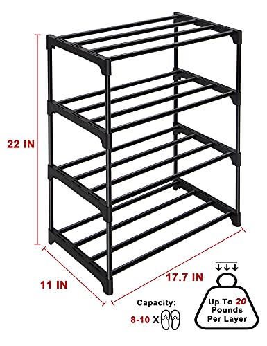 LNYZQUS Upgrade 4-Tier Small Shoe Rack, Metal Stackable Kids Shoe Shelf Storage Shoe Stand Organizer for Closet Entryway Hallway,Zapateras Organizer for Shoes(Black)