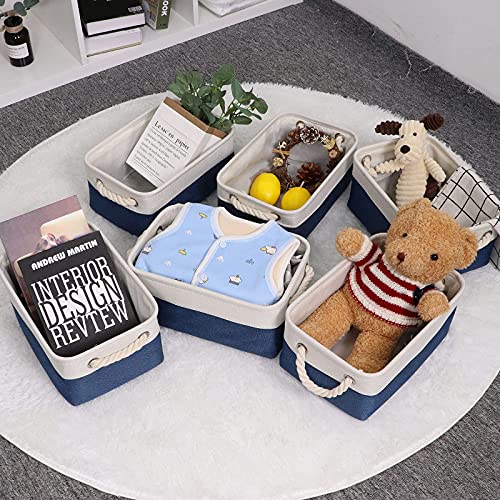 Bidtakay Baskets Set Fabric Storage Bins-Navy Blue Bundled Baskets of 2 Large Baskets 16" X 11.8" X 11.8" + 6 Small Baskets 11.8" X 7.8" X 5" for Closet, Shelves