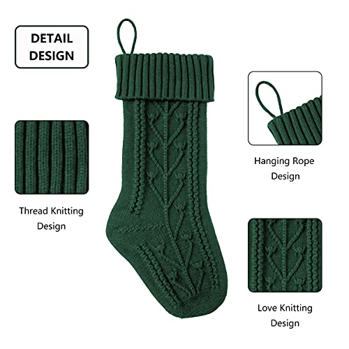 Bellivera Christmas Stockings 3 Pack Large Size Cable Knitted Xmas Stockings 18 inch Personalized Heart Red & White & Green Hanging Stockings Set for Christmas Decorations