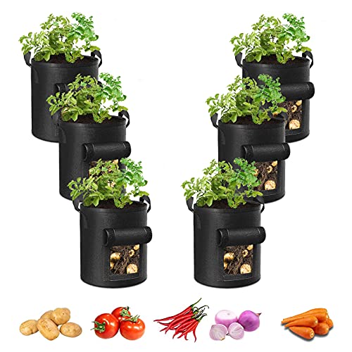 ADORMA 6-Pack 10 Gallon Potato Grow Bags, Heavy Duty Fabric Pots with Handles,300G Thickened Nonwoven Pots for Plants
