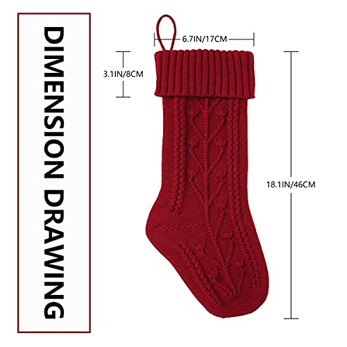 Bellivera Christmas Stockings 3 Pack Large Size Cable Knitted Xmas Stockings 18 inch Personalized Heart Red & White & Green Hanging Stockings Set for Christmas Decorations