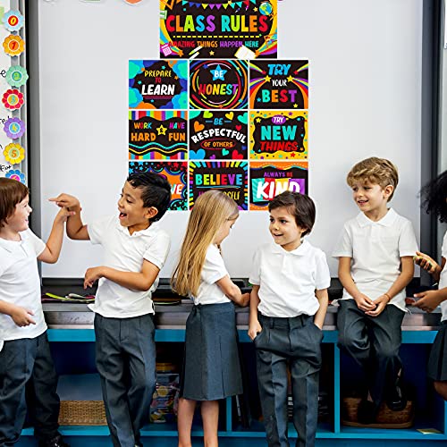 Tevxj 10 pieces Classroom Rules Poster for Classroom Decorations, Laminated Motivational Classroom Bulletin Board Set for Kindergarten Preschool Primary Middle High School