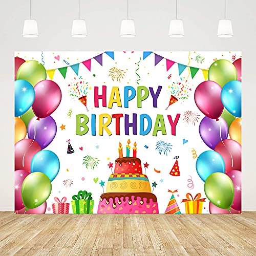 ABLIN 7x5ft Happy Birthday Backdrop Colorful Balloons Party Decorations Candy Cake Candles Children Gift Box Photography Background Cake Table Banner Wall Decor Props