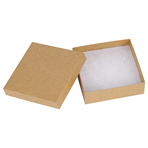 Cardboard Jewelry Boxes 10 Pack - 3.5"x3.5"x1" Bulk Cotton Filled Small Gift Boxes with Lids for Jewelry Packaging (Kraft)