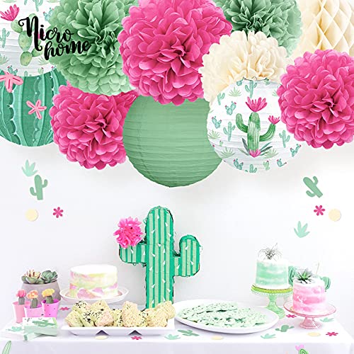 NICROHOME Baby Shower Decorations, 12PCS Green Cactus Hanging Tissue Pom Poms Paper Lanterns Confetti 50G for Rustic Wedding Decor Baby Shower Engagement Birthday