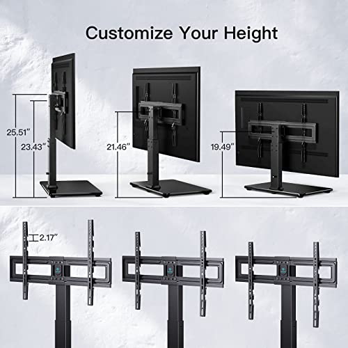 PERLESMITH Swivel Universal TV Stand for 37-65, 70 inch LCD OLED Flat/Curved Screen TVs-Height Adjustable Table Top Center TV Stand with Wire Management, VESA 600x400mm up to 88lbs