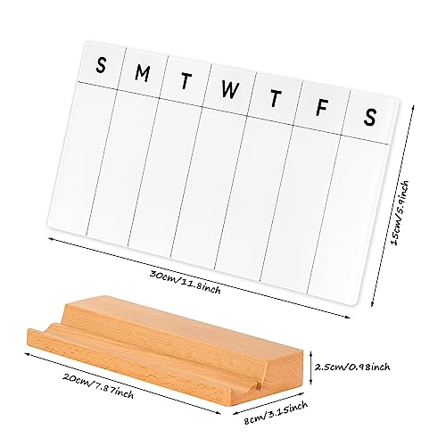 TORASO Desktop Glass Weekly Whiteboard, 12"x6" Dry Erase Calendar with Detachalble Solid Wood Stand, Planner Board for Office, Home, School(Glass,Weekly-WH)