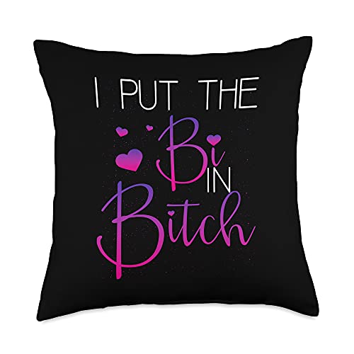 Bisexual Pride Flag Colors Bi Bitch Fun Quote Fun Bisexual Pride Flag Colors I Put The Bi in Bitch Throw Pillow, 18x18, Multicolor