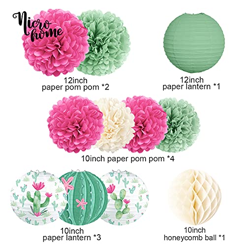 NICROHOME Baby Shower Decorations, 12PCS Green Cactus Hanging Tissue Pom Poms Paper Lanterns Confetti 50G for Rustic Wedding Decor Baby Shower Engagement Birthday