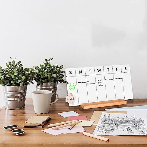 TORASO Desktop Glass Weekly Whiteboard, 12"x6" Dry Erase Calendar with Detachalble Solid Wood Stand, Planner Board for Office, Home, School(Glass,Weekly-WH)