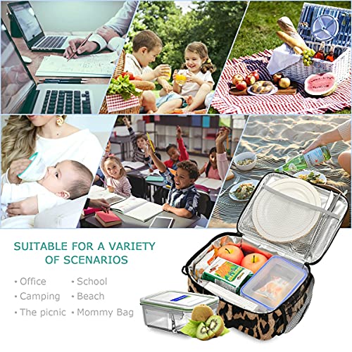 Lunch box Insulated Soft Lunch Bag Lunch Container Cheeteh Leopard Print for Office Work School Picnic Beach