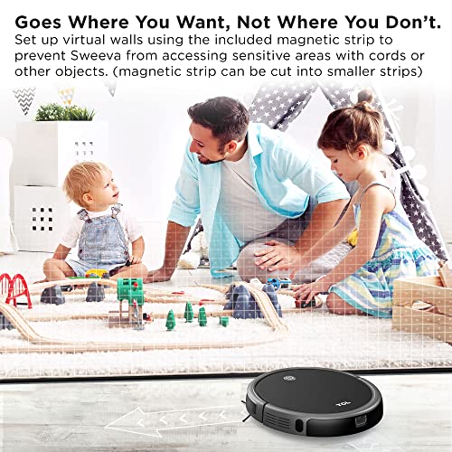 TCL Sweeva 2000 Robot Vacuum Cleaner Ultra Slim 2.76inch, 2000Pa Suction for Pet Hair, Hard Floor & Medium-Pile Carpets, 150mins Runtime, Washable Filter, WiFi & Alexa/Google Enabled