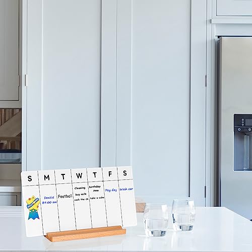 TORASO Desktop Glass Weekly Whiteboard, 12"x6" Dry Erase Calendar with Detachalble Solid Wood Stand, Planner Board for Office, Home, School(Glass,Weekly-WH)