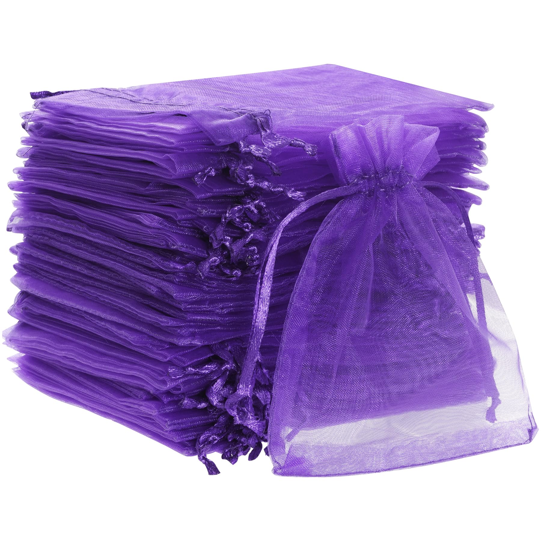 Bskifnn 100pcs Organza Bags Satin Drawstring Organza Pouch Mother's Day Valentine's Day Halloween Candy Bags Wedding Party Favor Gift Bag Jewelry Bags 3.54''x4.33''(9x11cm) (Purple)