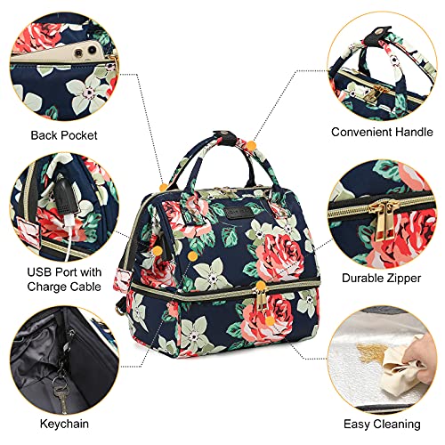 LOVEVOOK Lunch Bags for Women Insulated Lunch Box Cooler Tote Bag with Removable Shoulder Strap, Wide-Open Lunch Organizer Box(Blue Rose)