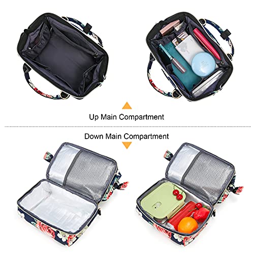 LOVEVOOK Lunch Bags for Women Insulated Lunch Box Cooler Tote Bag with Removable Shoulder Strap, Wide-Open Lunch Organizer Box(Blue Rose)