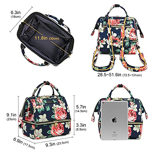 LOVEVOOK Lunch Bags for Women Insulated Lunch Box Cooler Tote Bag with Removable Shoulder Strap, Wide-Open Lunch Organizer Box(Blue Rose)