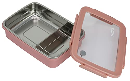 Mira 18/8 Stainless Steel Bento Lunch Box with Divider for Sandwich and Sides - Food Container for Adults - Fits in Lunch Box & Backpack, Sherbet