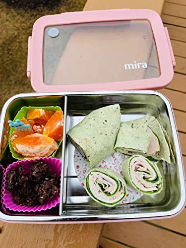 Mira 18/8 Stainless Steel Bento Lunch Box with Divider for Sandwich and Sides - Food Container for Adults - Fits in Lunch Box & Backpack, Sherbet