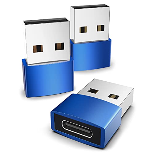 Syntech USB C Female to USB A Male Adapter 3 Pack, Type C Charger Cable Power Adapter Compatible with iPad Air 6, iPhone 13/12 Pro Max, Apple Watch S7, Samsung Galaxy S20 etc Blue