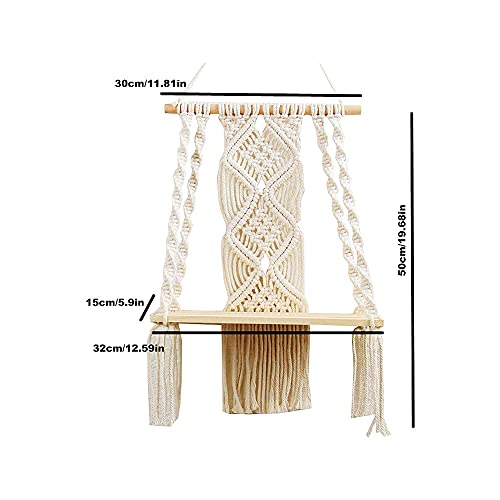 Handmade Macrame Wall Hanging Shelf, Boho Indoor Rope Plant Pot Basket Hanger Holder, Rope Plant Hanger for Wall Decor Indoor Outdoor