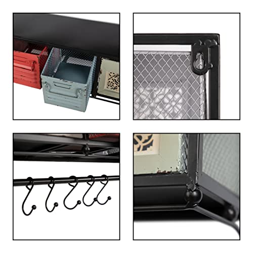AcozyHom Metal Wall Mounted Coat Rack with Hooks and 4 Drawers, 30.3"(L) x6.7(W) x11.8(H), Home Entryway Wall Hanging Shelf, Iron Storage and Display Organizer for Coats, Hats, Keys, Cups, Colorful