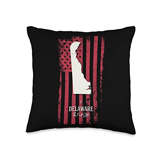 Delaware State Map USA Throw Pillow, 16x16, Multicolor