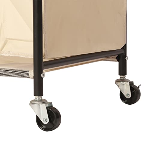Rolling Laundry Sorter Cart with Wheels Heavy-Duty Laundry Hamper Sorter Cart with Ironing Board,3 Removable Bags, and Attached Steel Hanging Bar (Beige)