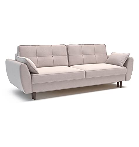 RINOLO Modern Alisa Sleeper Sofa Bed - Storage Pull Out Couch, Revolution Performance Fabrics, Pine Wood, Birch Legs, Sleek Unique Arms, Made in Europe, Queen Size 93in W x 39in D x 35in H β Beige