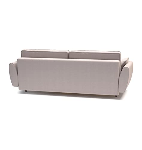 RINOLO Modern Alisa Sleeper Sofa Bed - Storage Pull Out Couch, Revolution Performance Fabrics, Pine Wood, Birch Legs, Sleek Unique Arms, Made in Europe, Queen Size 93in W x 39in D x 35in H β Beige
