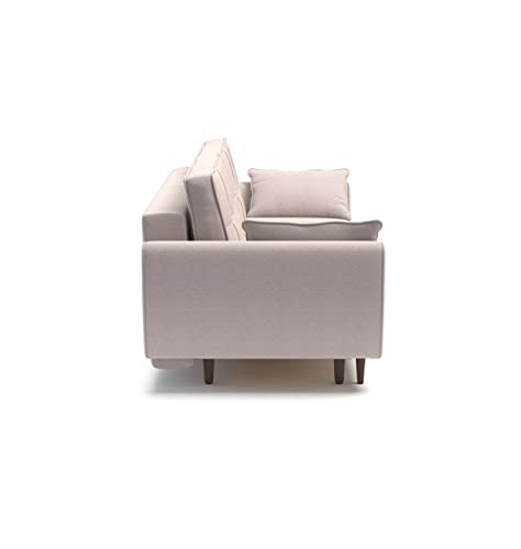 RINOLO Modern Alisa Sleeper Sofa Bed - Storage Pull Out Couch, Revolution Performance Fabrics, Pine Wood, Birch Legs, Sleek Unique Arms, Made in Europe, Queen Size 93in W x 39in D x 35in H β Beige