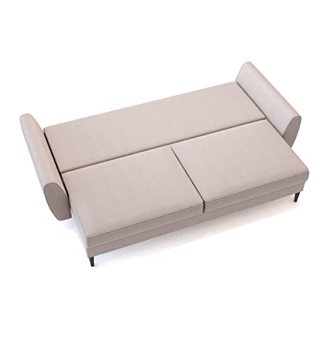 RINOLO Modern Alisa Sleeper Sofa Bed - Storage Pull Out Couch, Revolution Performance Fabrics, Pine Wood, Birch Legs, Sleek Unique Arms, Made in Europe, Queen Size 93in W x 39in D x 35in H β Beige