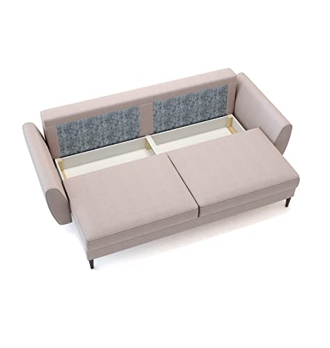 RINOLO Modern Alisa Sleeper Sofa Bed - Storage Pull Out Couch, Revolution Performance Fabrics, Pine Wood, Birch Legs, Sleek Unique Arms, Made in Europe, Queen Size 93in W x 39in D x 35in H β Beige