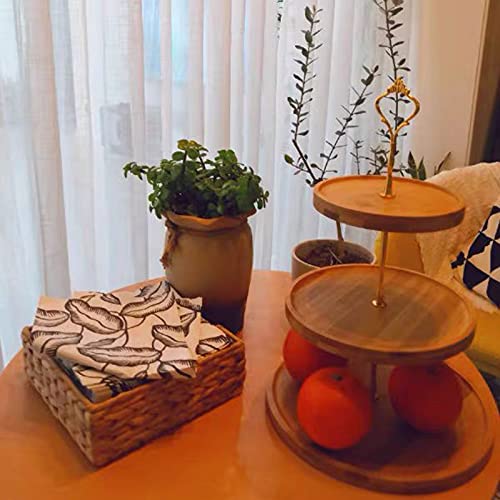 3 Tier Tray ,Bamboo Tier Serving Stand ,Farmhouse Tiered Tray Decor with Metal Brackets Kitchen, Cupcake Stand,Coffee Table, Cake and Party Round Tray