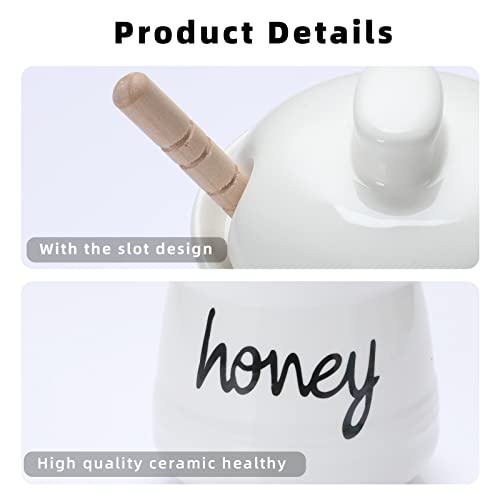 Honey Jar with Dipper and Lid, Ceramic Honey Pot 12oz, White