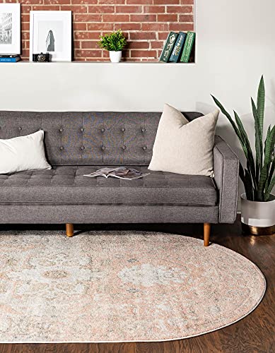 Rugs.com Madeline Vintage Collection Rug – 4' x 6' Oval Rose Pink Medium-Pile Rug Perfect for Living Rooms, Large Dining Rooms, Open Floorplans
