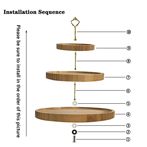 3 Tier Tray ,Bamboo Tier Serving Stand ,Farmhouse Tiered Tray Decor with Metal Brackets Kitchen, Cupcake Stand,Coffee Table, Cake and Party Round Tray