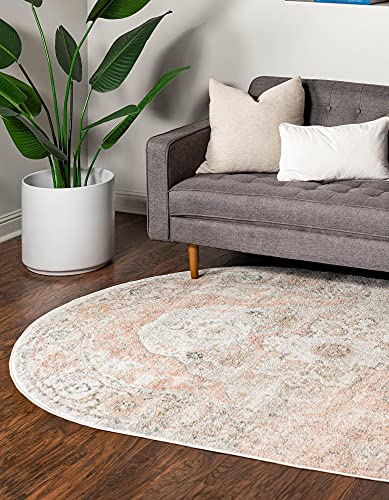 Rugs.com Madeline Vintage Collection Rug โ 4' x 6' Oval Rose Pink Medium-Pile Rug Perfect for Living Rooms, Large Dining Rooms, Open Floorplans