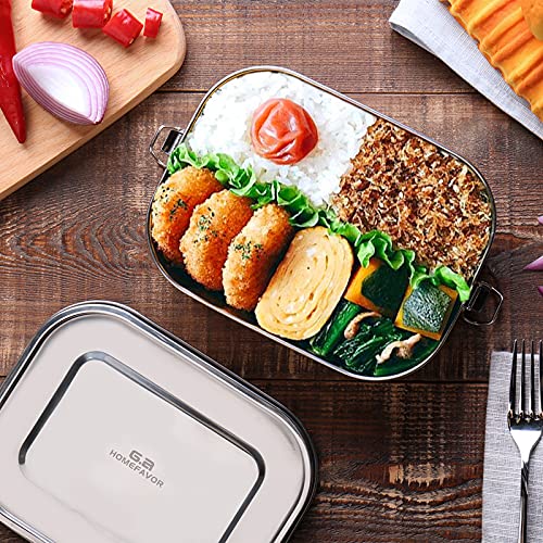 Stainless Steel Lunch Box-1200ML Metal Leak Proof Bento Container for Sandwich Storage, Meal, Rice, Snack-Perfect Sized for Kids, Adults, Men, Women, Boys-2 Compartments-Removable Divider