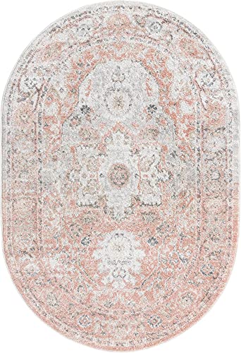 Rugs.com Madeline Vintage Collection Rug โ 4' x 6' Oval Rose Pink Medium-Pile Rug Perfect for Living Rooms, Large Dining Rooms, Open Floorplans
